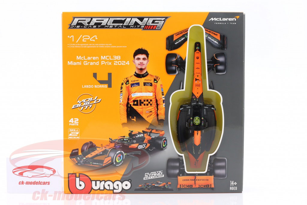 Bburago 1:24 Lando Norris McLaren MCL38 #4 Winner Miami GP Formula 1 ...