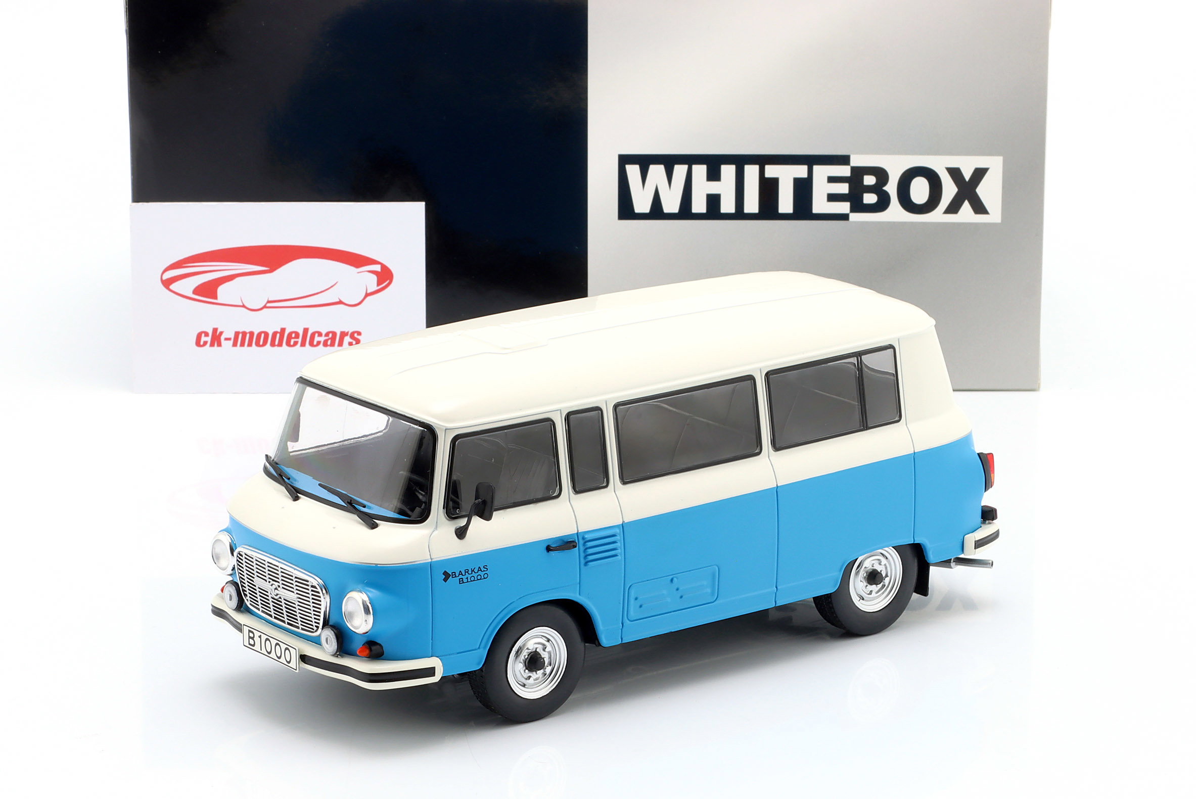WhiteBox 1:18 Barkas B 100 bus year 1970 blue / white 1:24 WB124253 ...