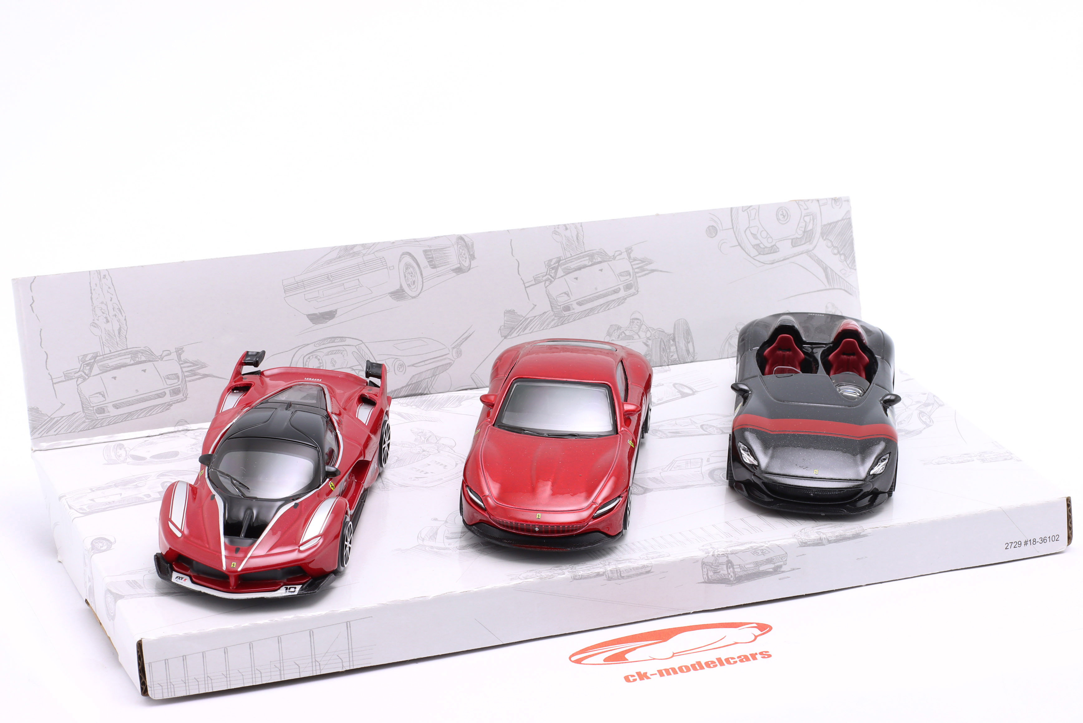 Bburago 1:43 3-Car Set Ferrari Monza SP2 / FXX-K #10 / Roma 18-36102 ...